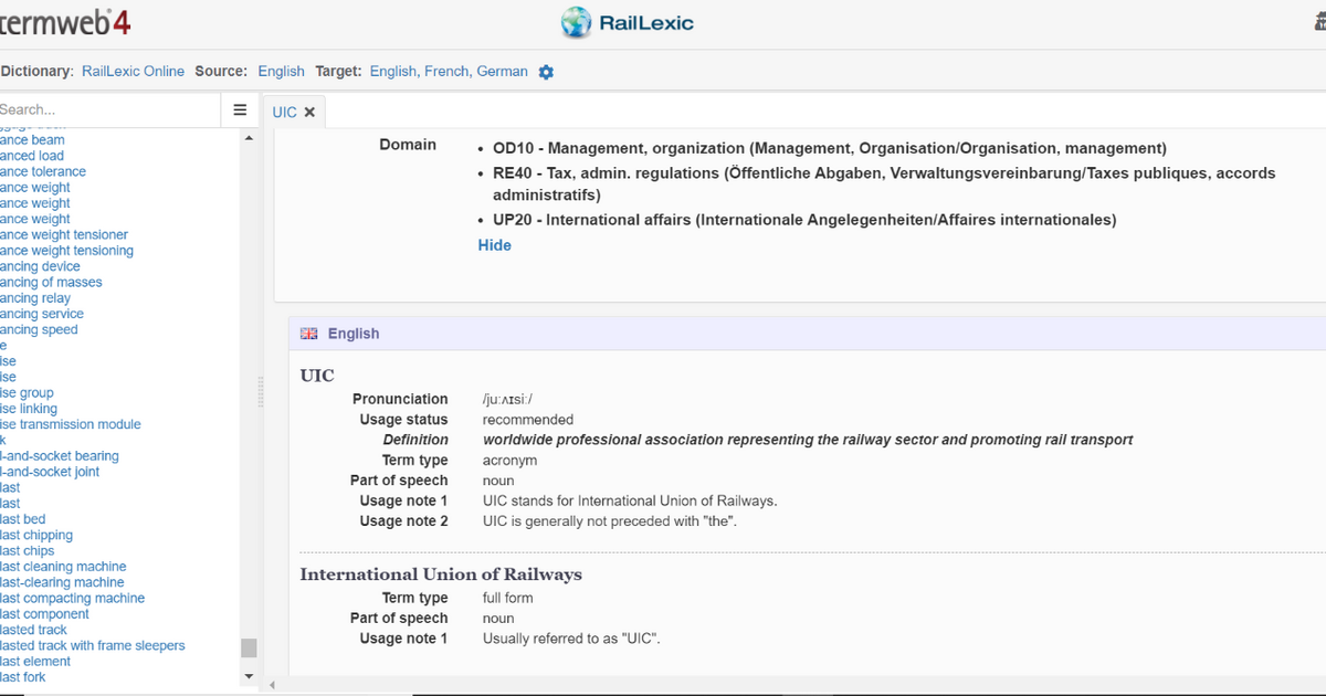 Terminology | UIC - International union of railways